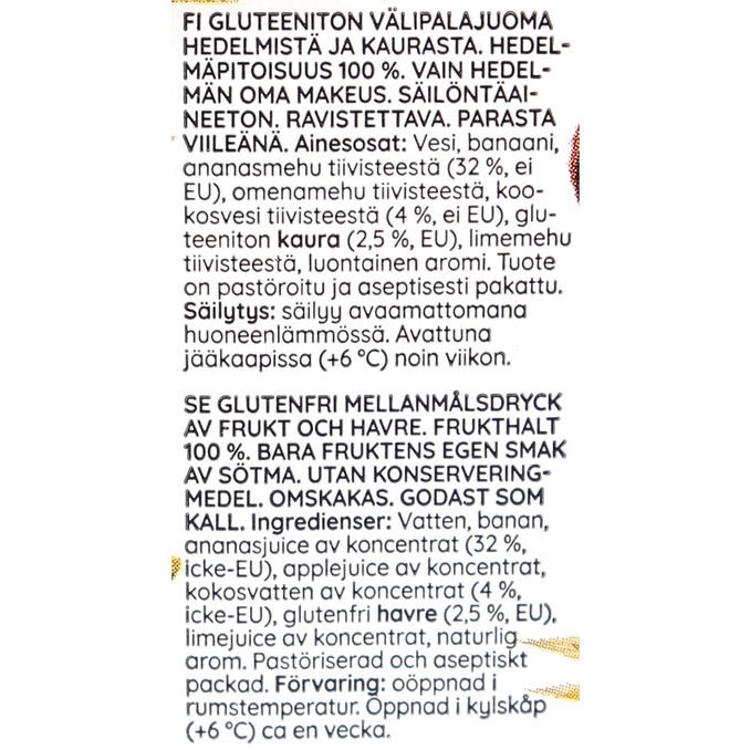 Smoothie Ananas Kokos Havre , 250ml från Bonne | Matsmart