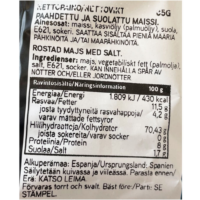 Ristede Majs Snacks, 85 g fra KE# | Motatos