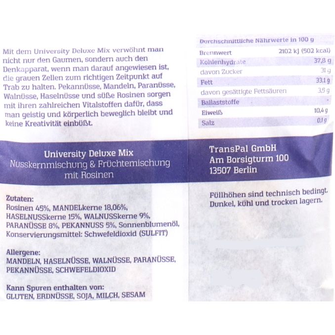 Nuss-Frucht-Mix University Deluxe , 30g von Corasol | Motatos
