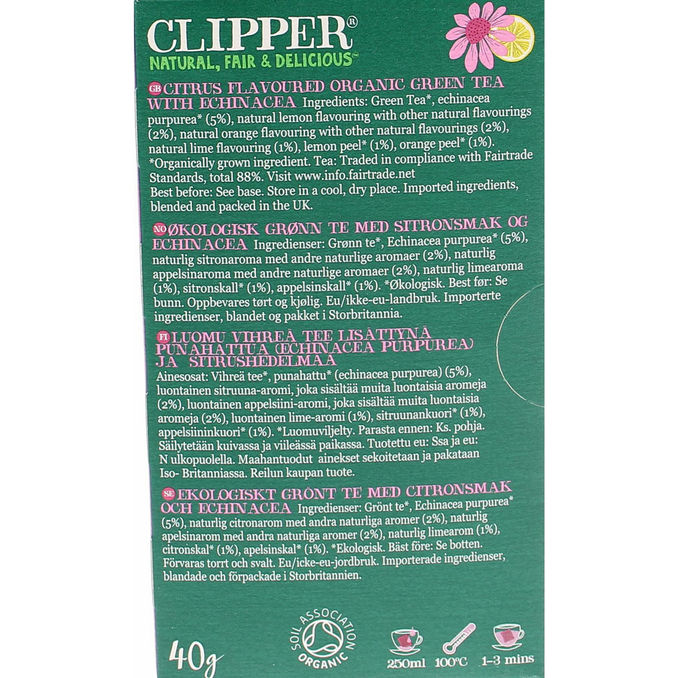 Grøn te m. Citrus, Appelsin & Lime, 20 x 2 g fra Clipper | Motatos