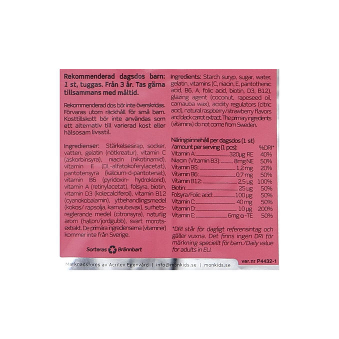 Refill Påse Multivitamin Hallon, 60 pcs från Monkids | Matsmart