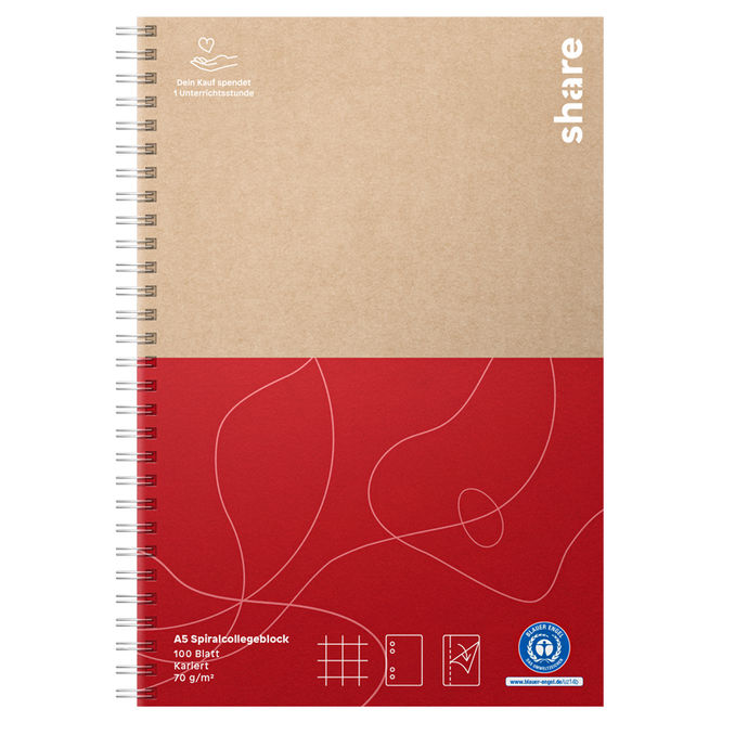 Spiral-Collegeblock A5, kariert, 100 Blatt (A5-Format) von Share | Motatos