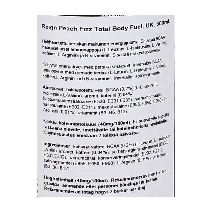 Peach Fizz Energiajuoma 12-pack, 12 x 500 ml, Regin | Matsmart